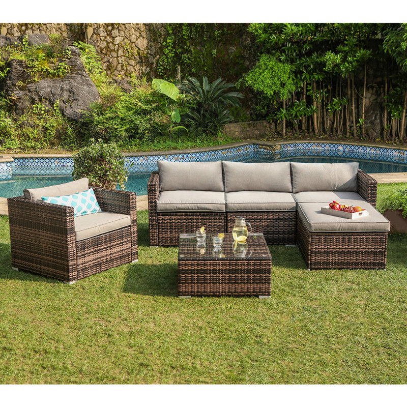 Hygge 6 Piece Rattan Sectional Seating Group with Cushions